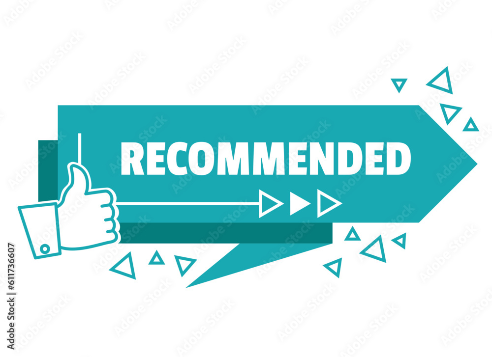 Recommend badge. Colorful tag design with thumb up, isolated on white ...