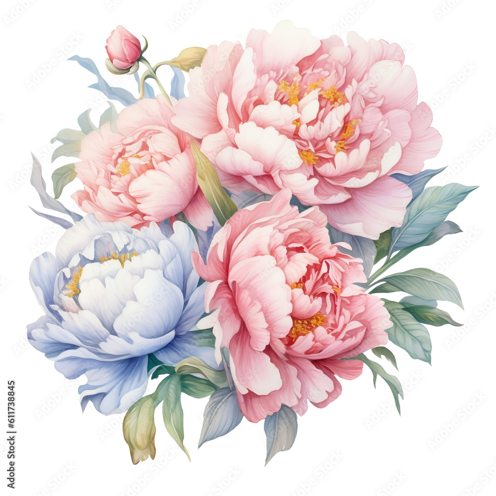 Pastel Peony Bouquet Watercolor Clipart, Pastel Peony Watercolor ...