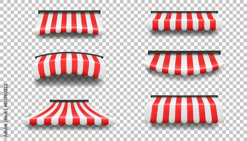 3d awning. Store roof or window canopy, red and white striped textile ...