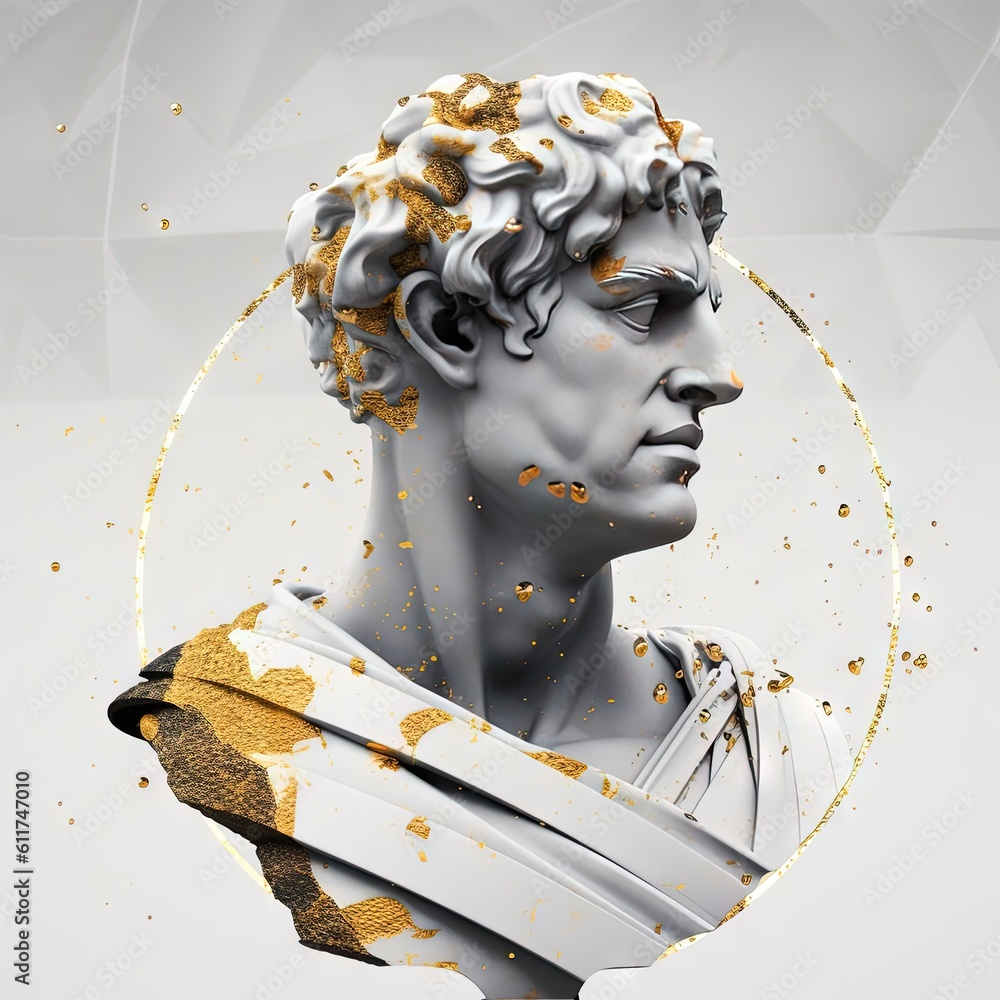 Portrait de statue en marbre de guerrier stoïcien avec des lignes ...