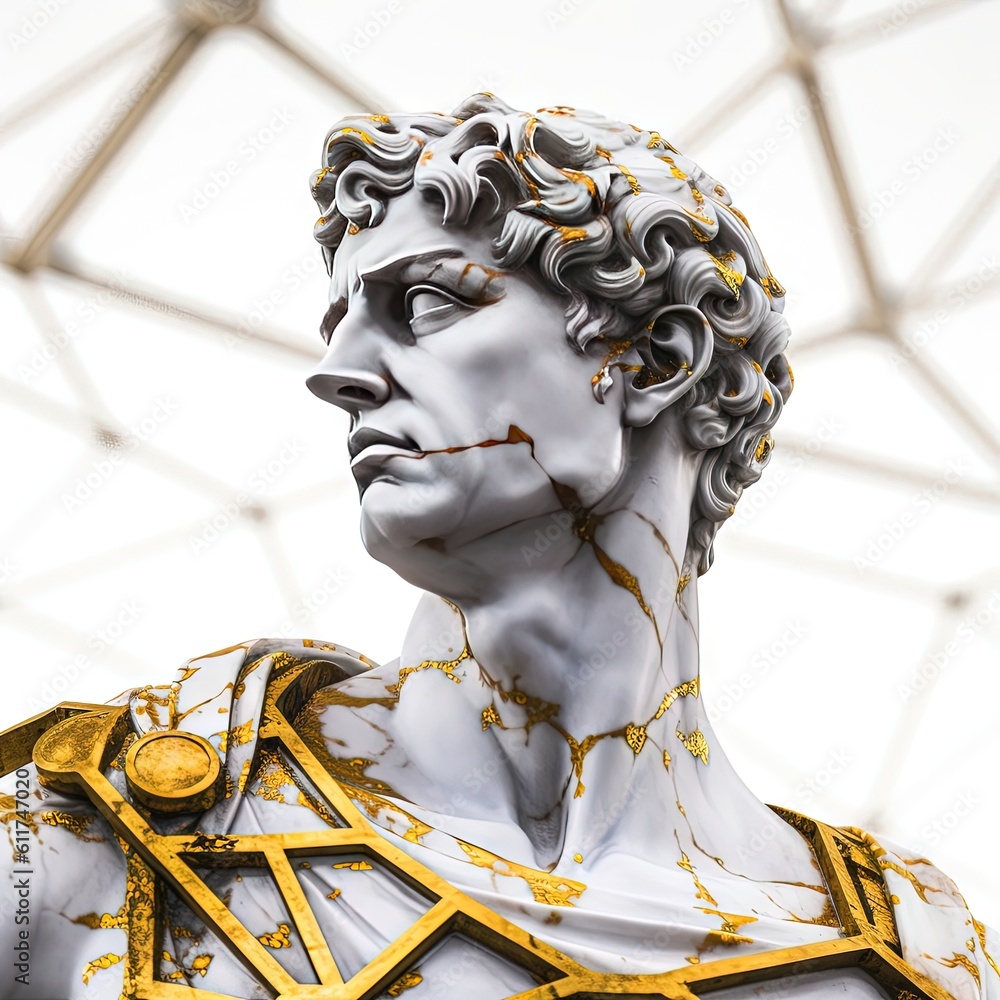 Portrait de statue en marbre de guerrier stoïcien avec des lignes ...