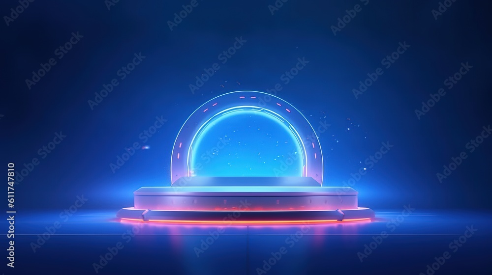 Stage with spotlight and lights. Futuristic or magic portal with glow ...