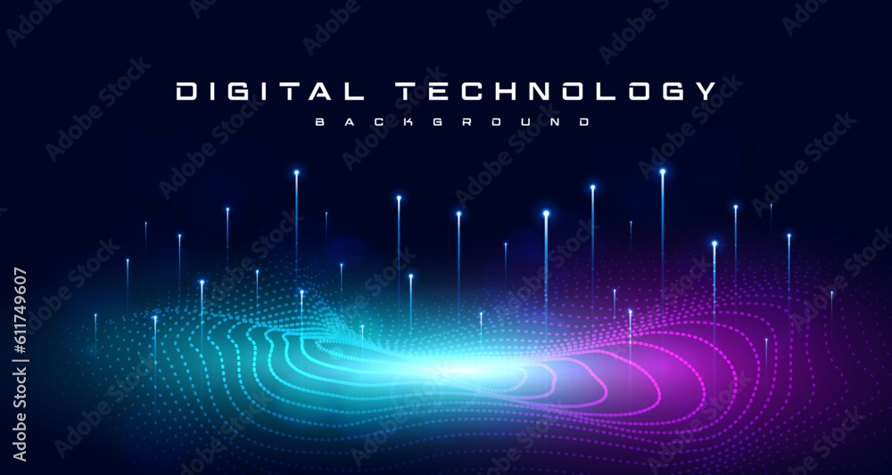 Digital technology metaverse neon blue pink background, cyber ...