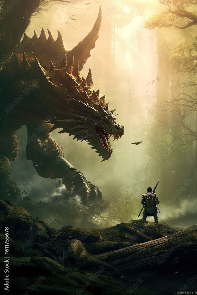 Immerse yourself in a thrilling fantasy scene where a courageous ...
