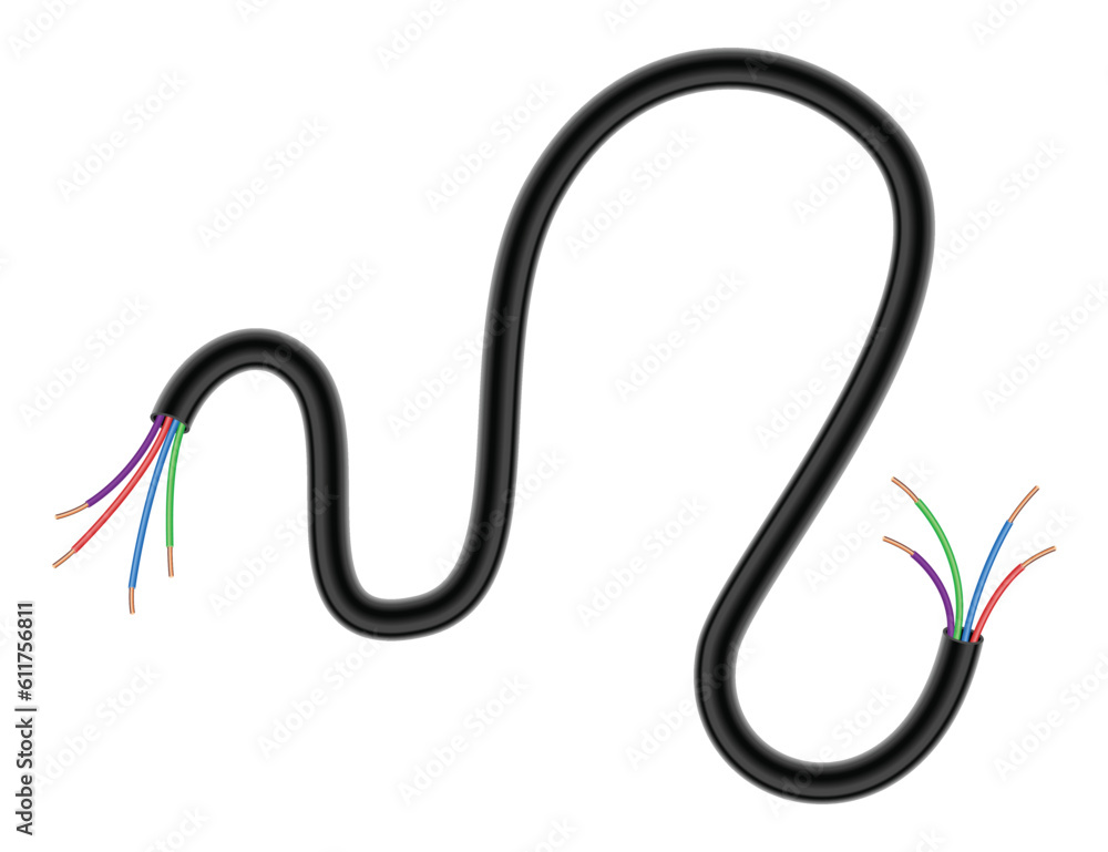 Broken electrical copper wire or cord. Damaged electric power cable ...