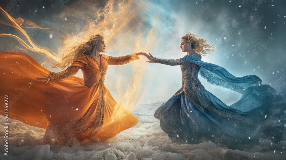 the power of elemental magic in a fierce clash between fire and ice, as a sorcerer and an ice ...