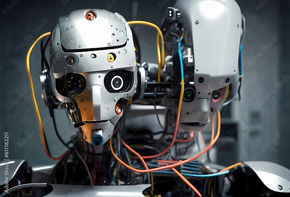 a robot artificial intelligence, cyborg, android, AI, Neural networks, Digital Twin, human ...