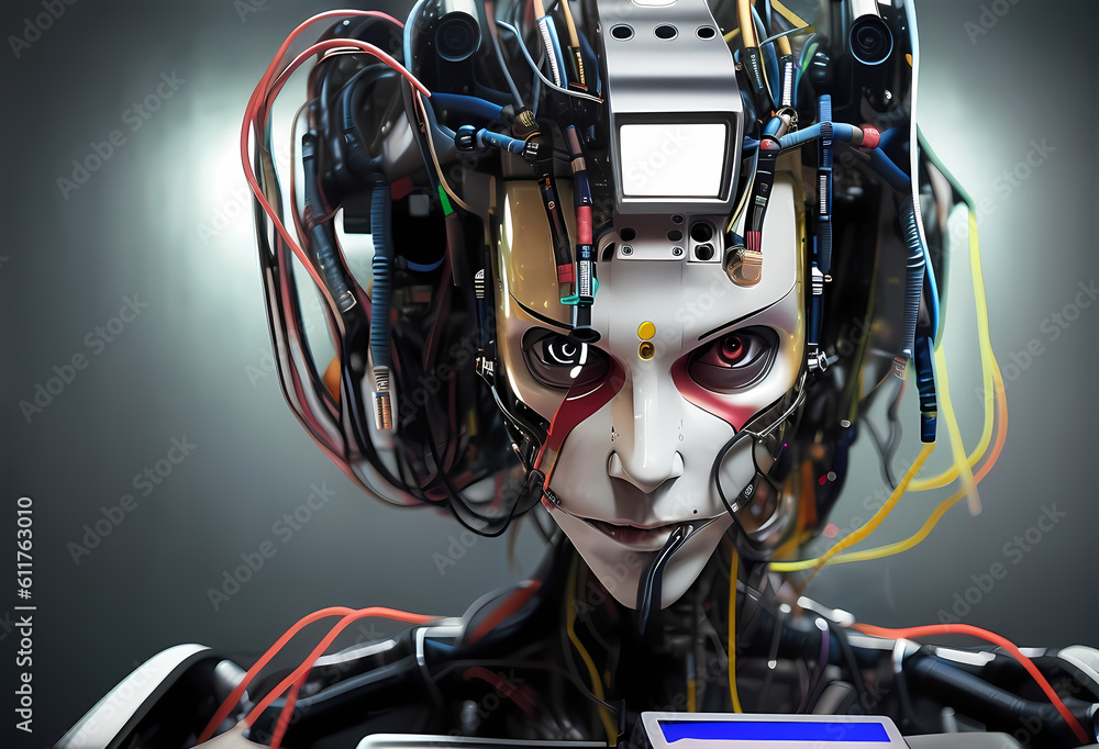 a robot artificial intelligence, cyborg, android, AI, Neural networks, Digital Twin, human ...