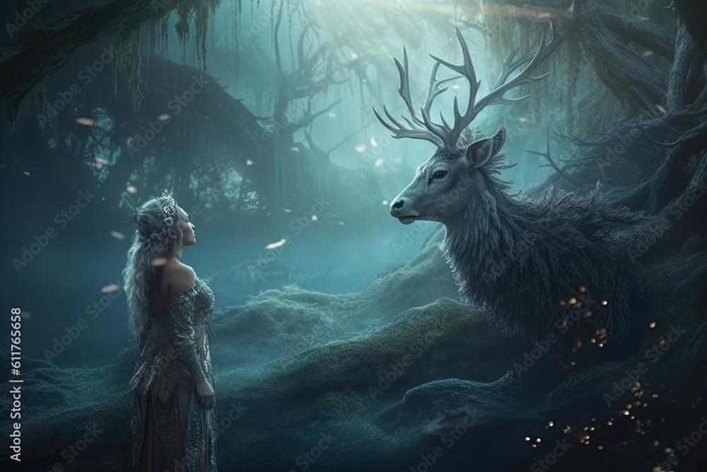 an artistic composition that blends fantasy and nature, depicting a ...