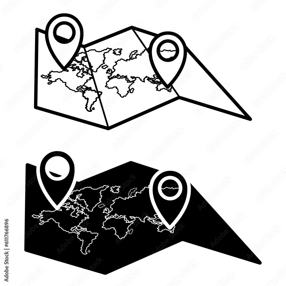 Map Icons with Geotag Icons. Vector Illustration of Paper Map of Earth ...
