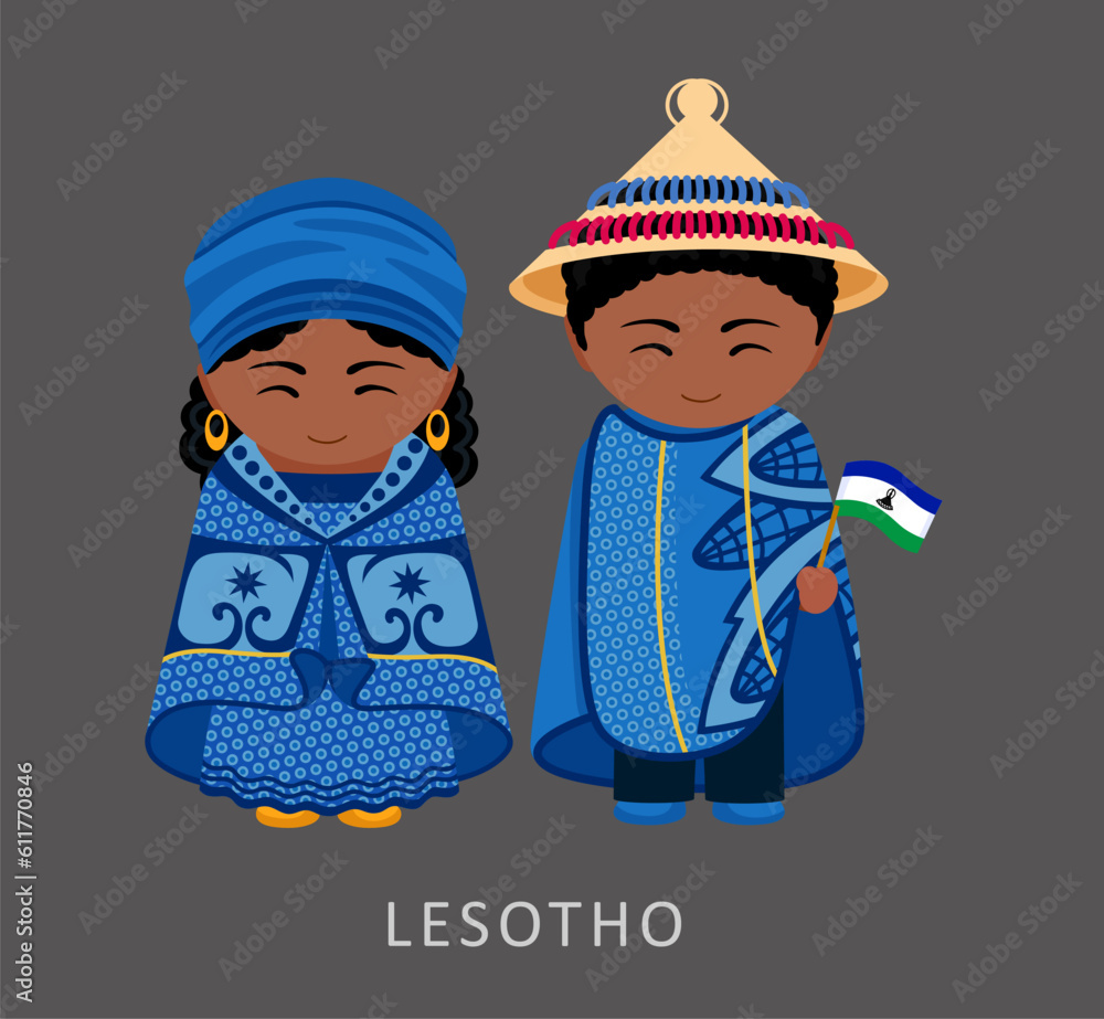 Woman and man in Basotho blanket national costume. Lesotho couple ...