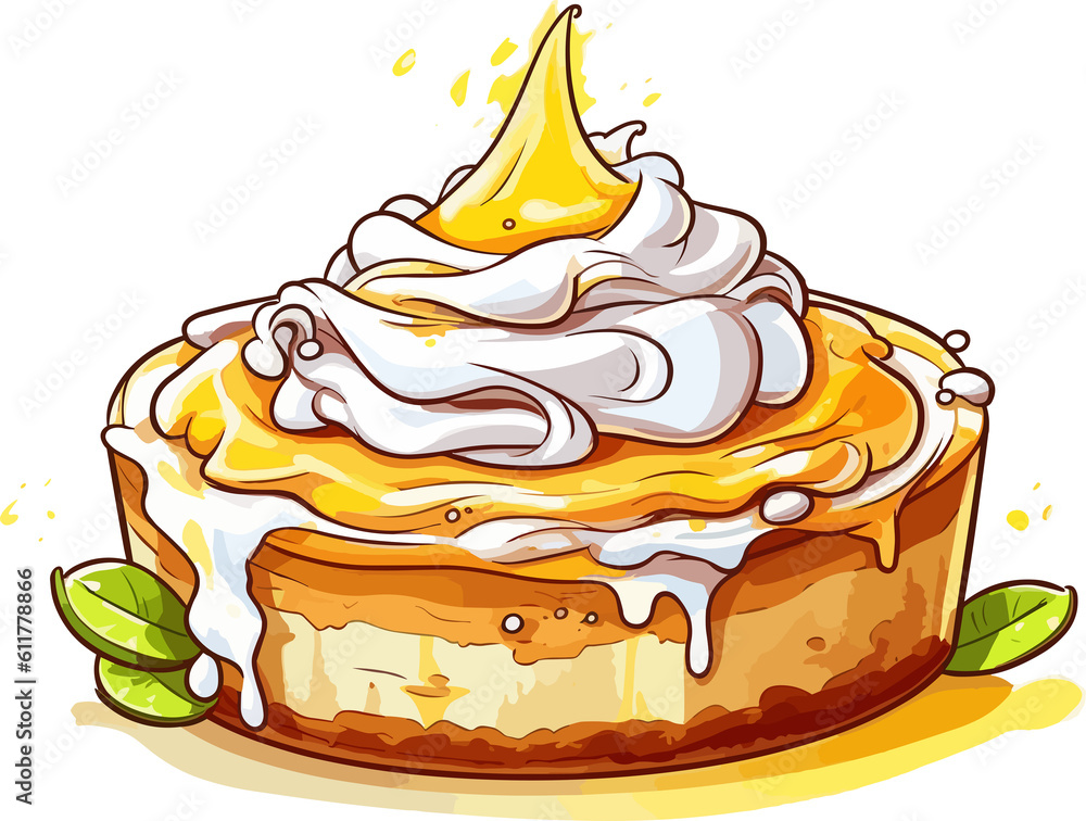 Cartoon Lemon Meringue Cheesecake Design, Png, illustration, Generative ...