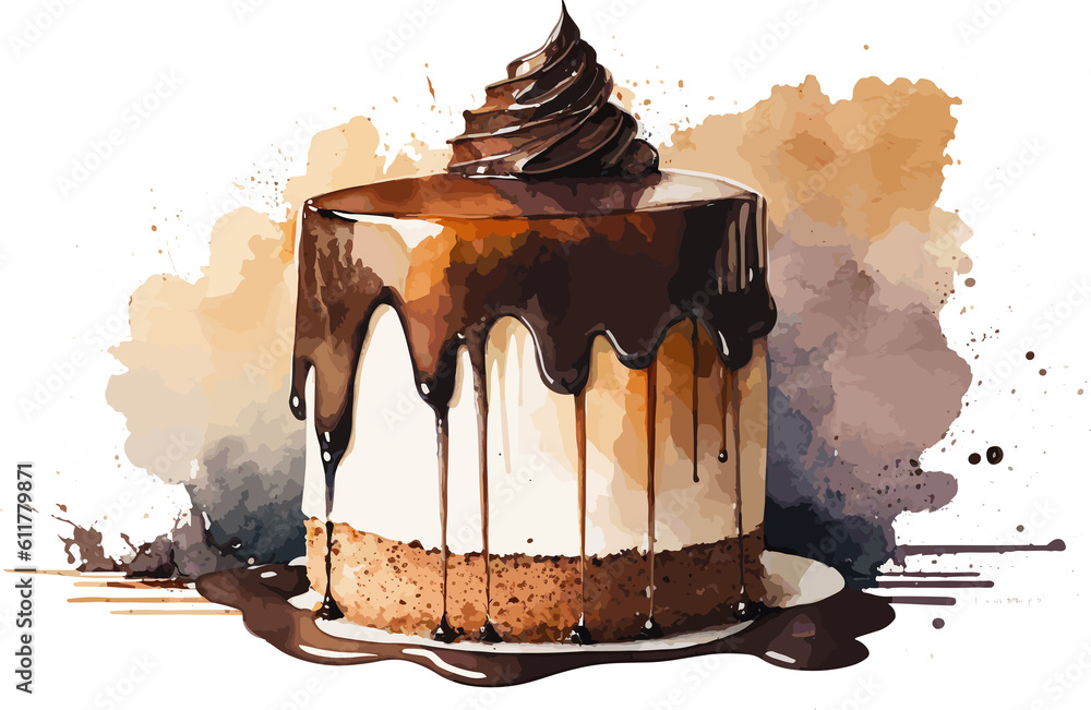 Watercolor Chocolate cake Design, Png, illustration, Generative AI ...