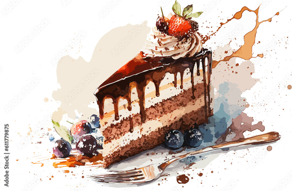 Watercolor Chocolate cake Design, Png, illustration, Generative AI ...