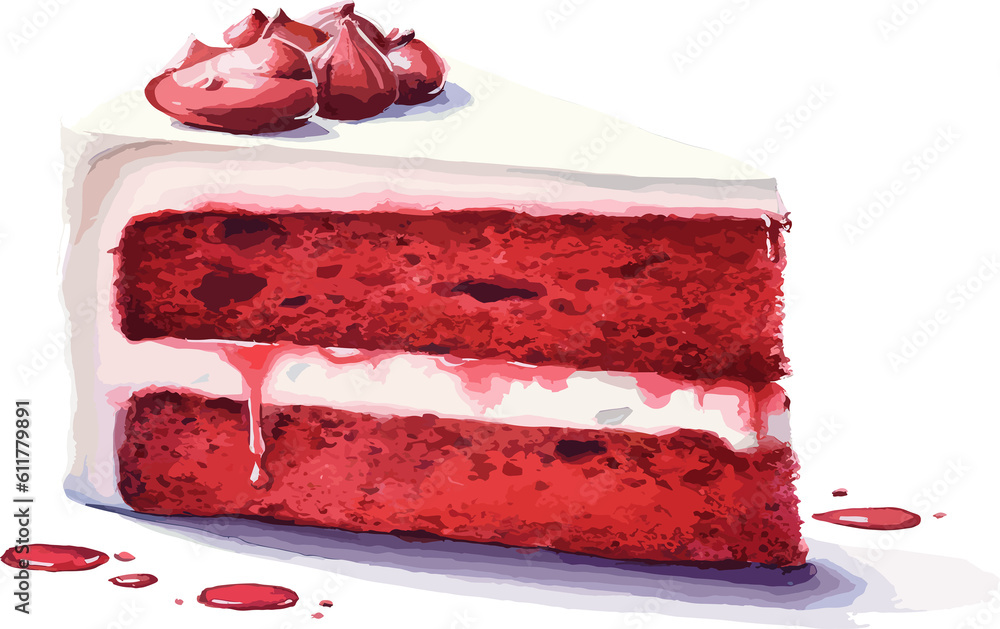 Watercolor Red velvet cake Design, Png, illustration, Generative AI ...