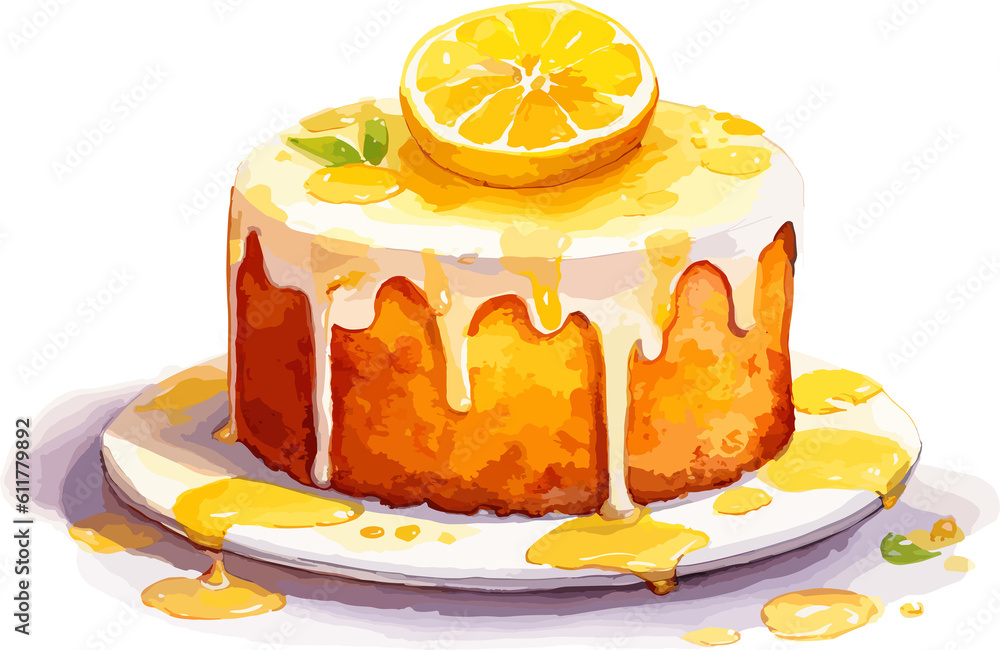 Watercolor Lemon cake Design, Png, illustration, Generative AI Stock ...