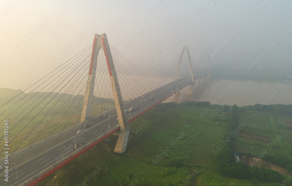 Aerial view of Cau Nhat Tan Cable Bridge or Vietnam–Japan Friendship ...