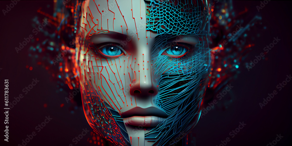 The face of a humanoid robot on an isolated background and close-up ...