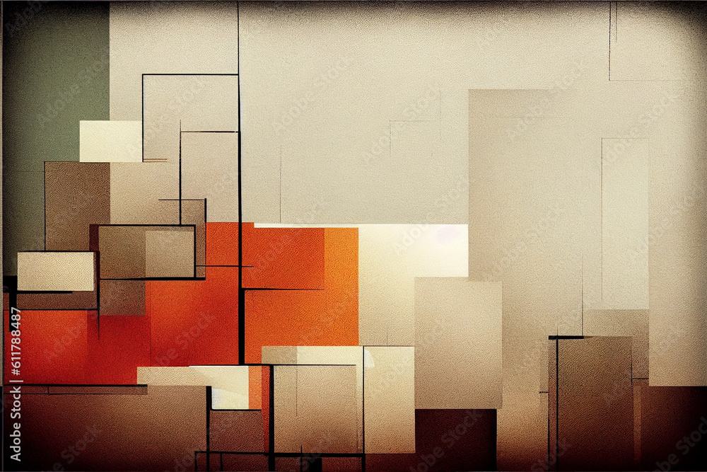 Abstract background. Cubist shapes and tiles in a weathered beige and ...