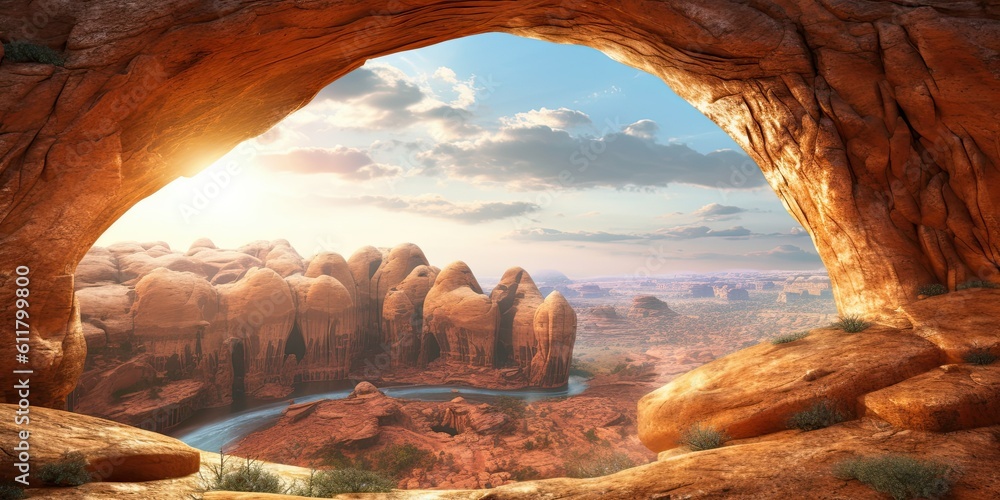 Arch in Rocky Canyon Rim, Nature-Inspired Cabincore Landscape in Light ...