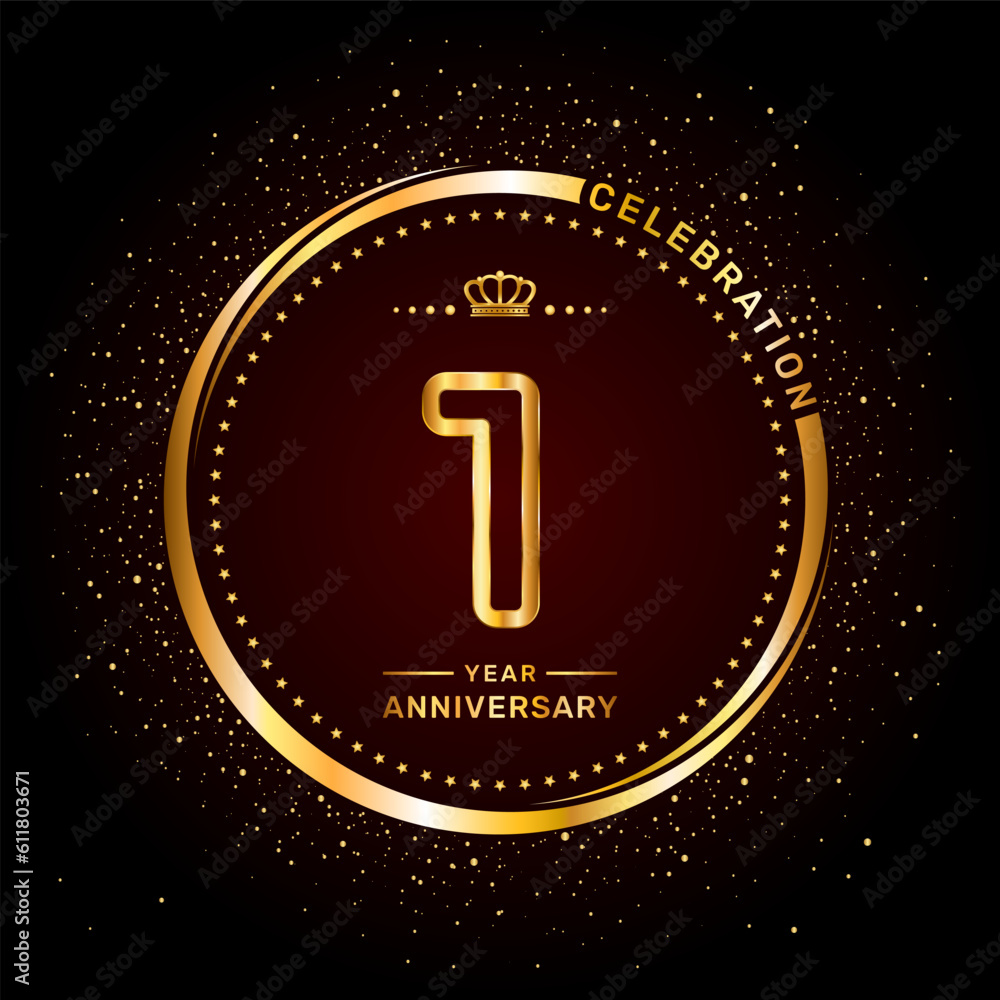 1 year anniversary logo with double line number style and gold color ...