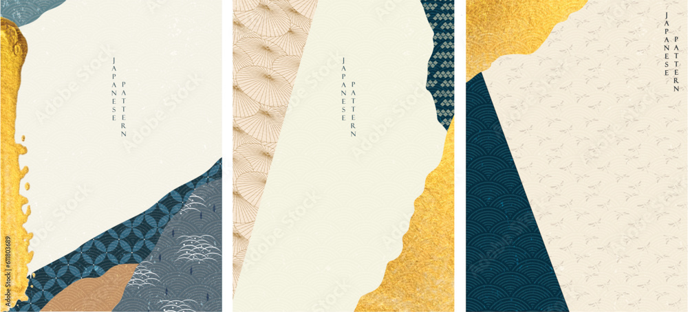 Japanese background with Asian pattern and icon vector. Abstract ...