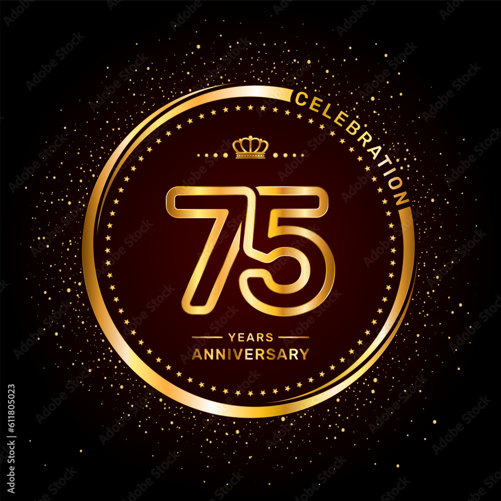 75 year anniversary logo with double line number style and gold color ...