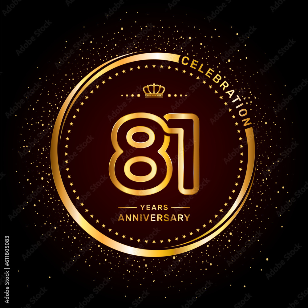 81 year anniversary logo with double line number style and gold color ...