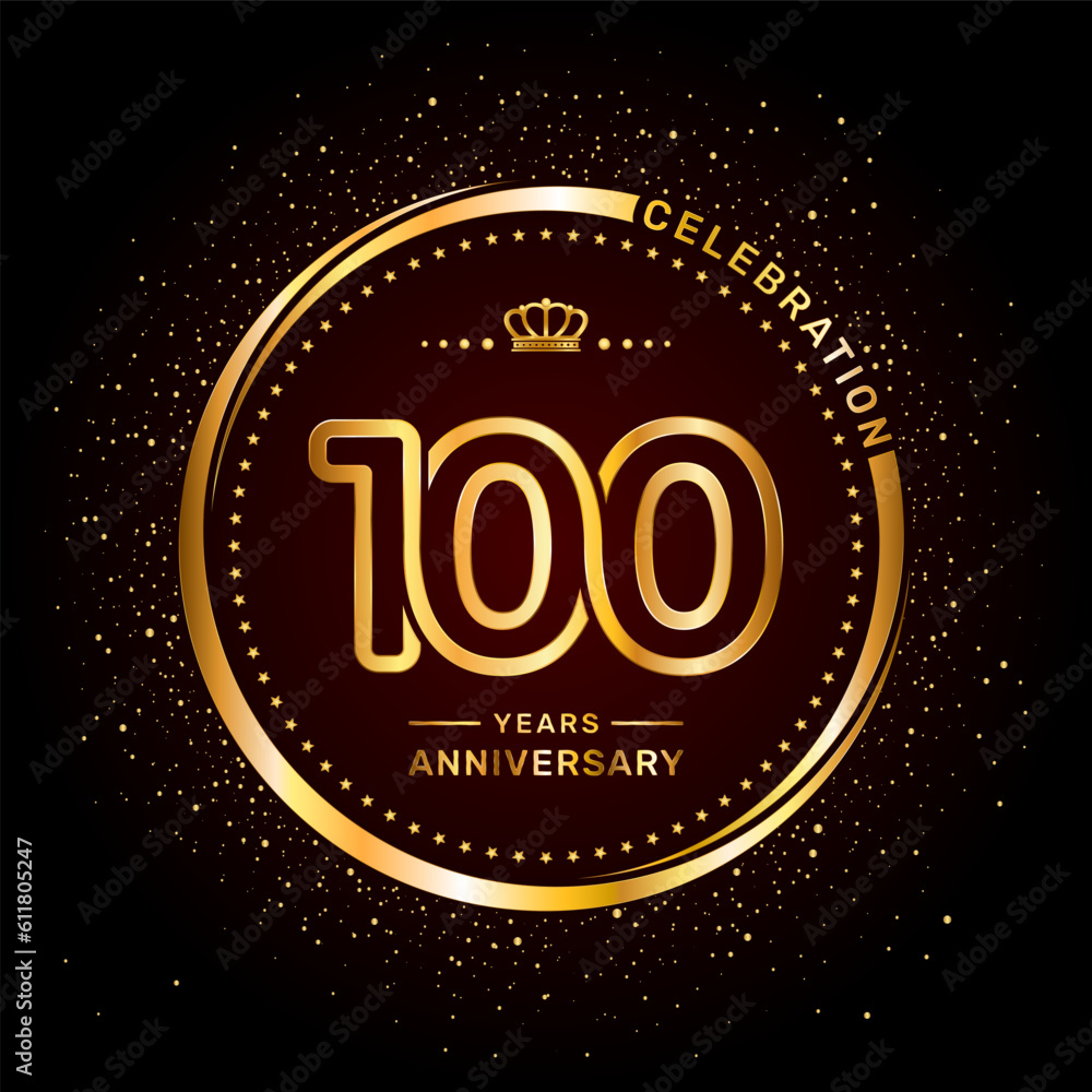 100 year anniversary logo with double line number style and gold color ...