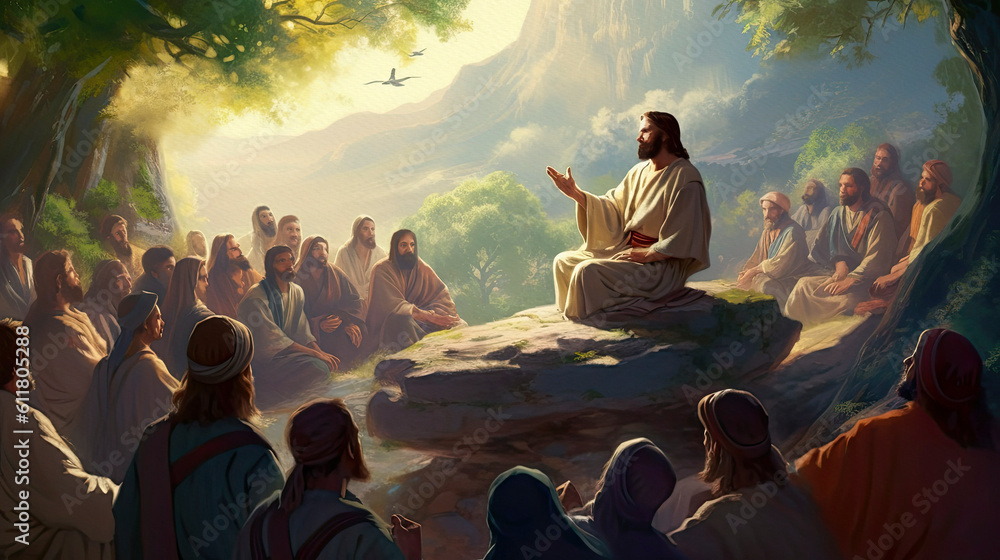 Jesus speaking by parables. Bible story. Painting illustration ...