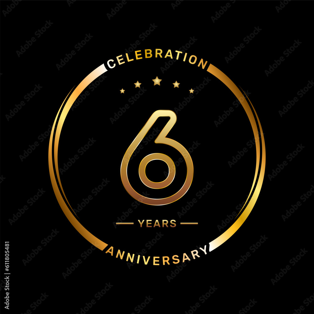 6th anniversary logo with double line number style and gold color ring ...