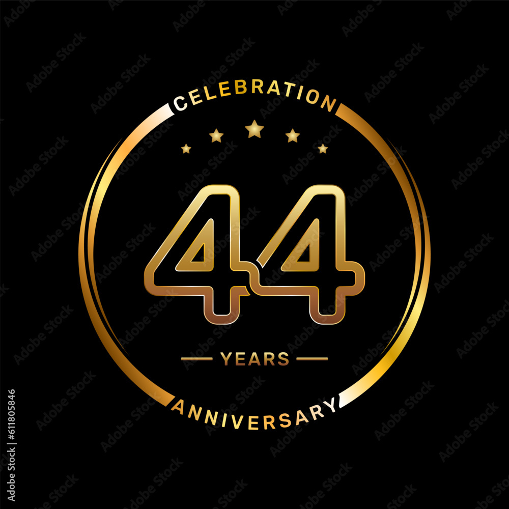 44th anniversary logo with double line number style and gold color ring ...