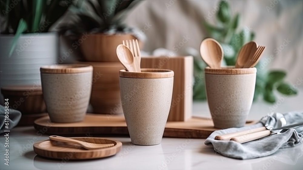 Reusable bamboo cups made from sustainable materials for takeout coffee ...