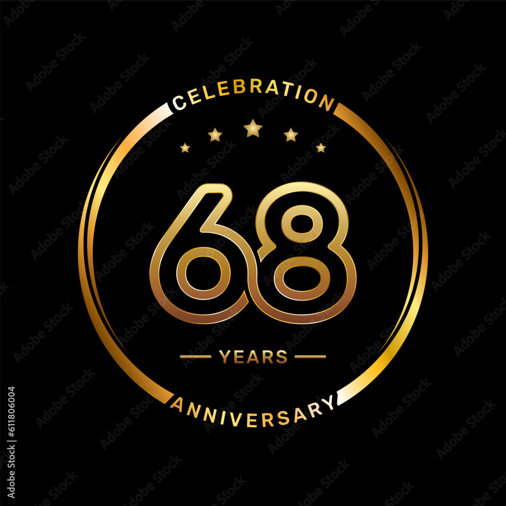 68th anniversary logo with double line number style and gold color ring ...