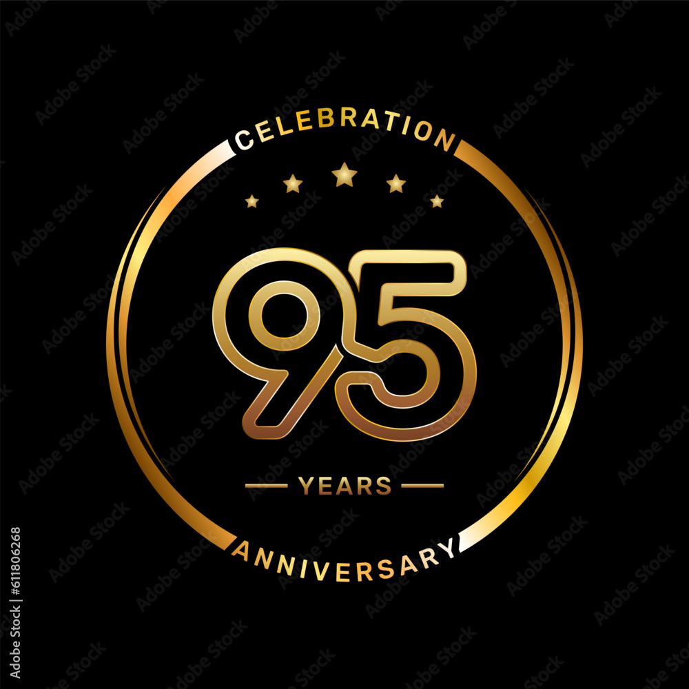 95th anniversary logo with double line number style and gold color ring ...
