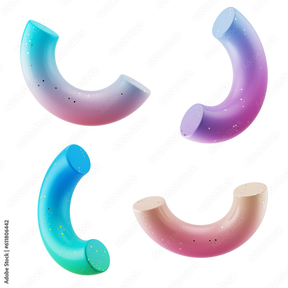 multi angle 3d shapes collection set half torus with modern candy color ...