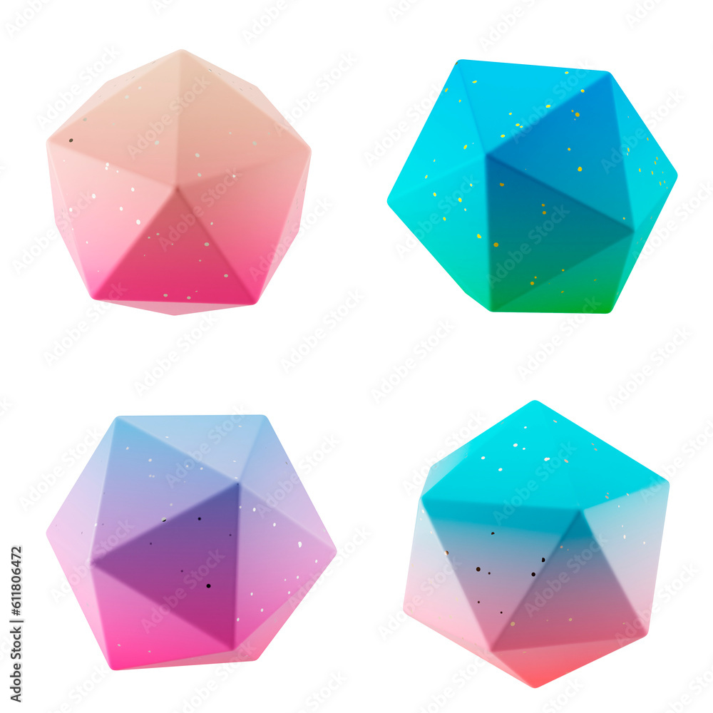 multi angle 3d shapes collection set icosahedron with modern candy ...