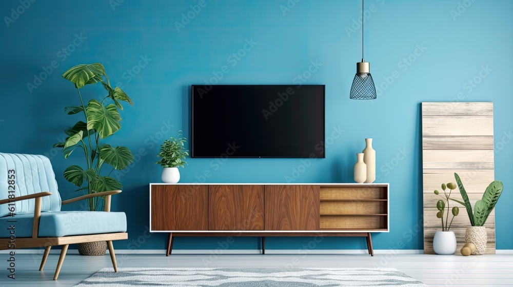 TV cabinet in a contemporary living room with a background of a blank ...