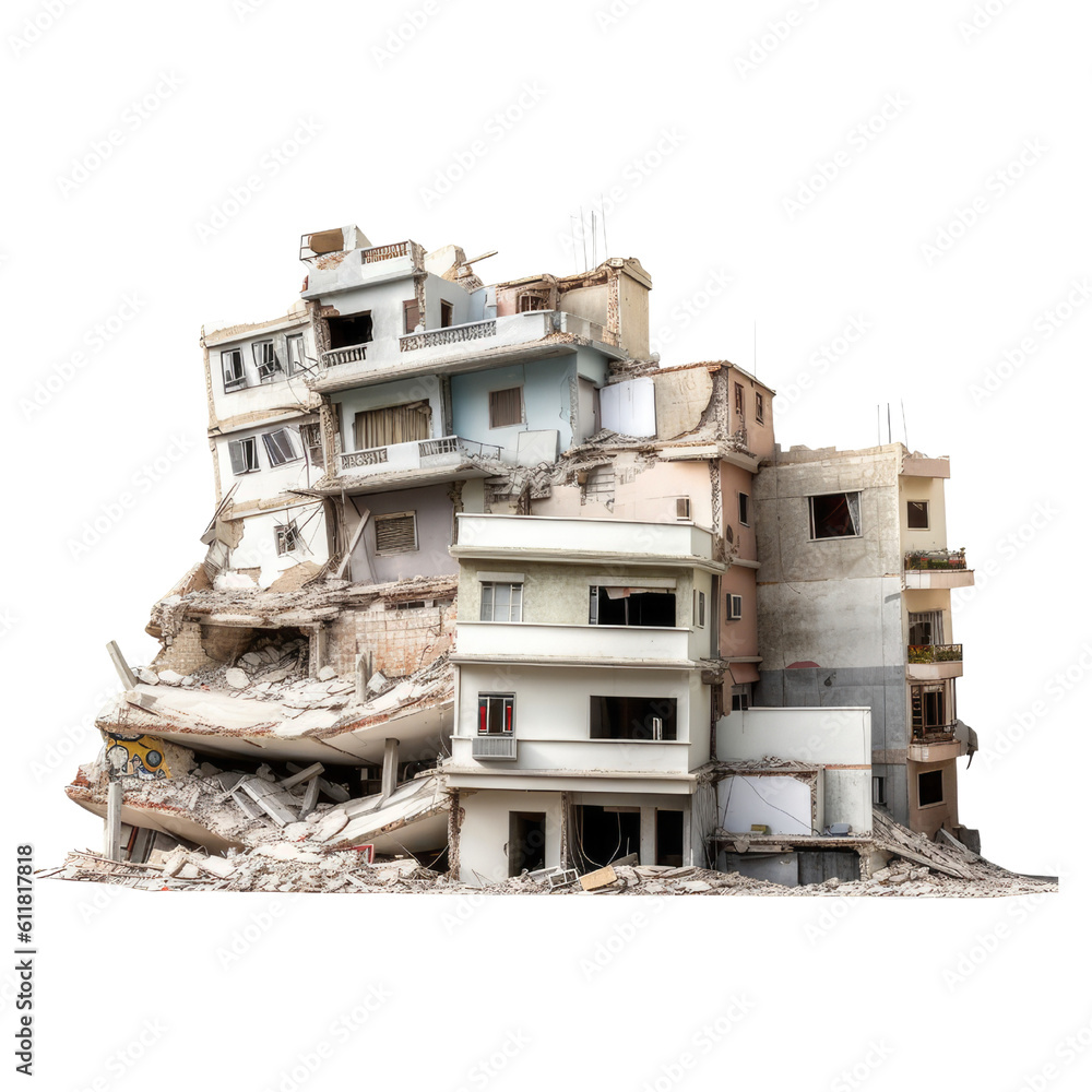 Destroyed building after earthquake isolated on transparent background ...