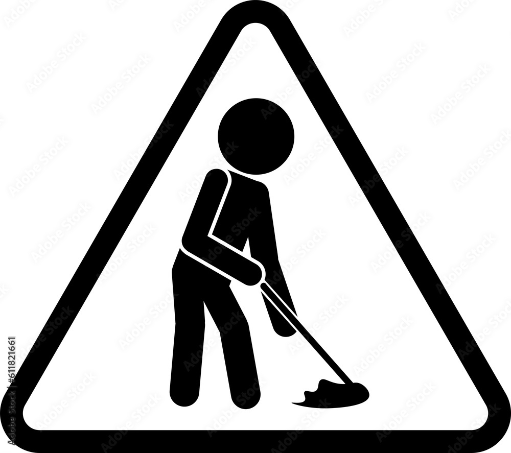 Isolated illustration of stickman moping floor with water, template ...