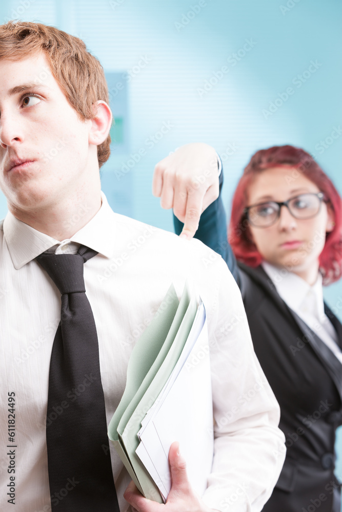 Inappropriate behavior by female boss at work Stock Photo | Adobe Stock