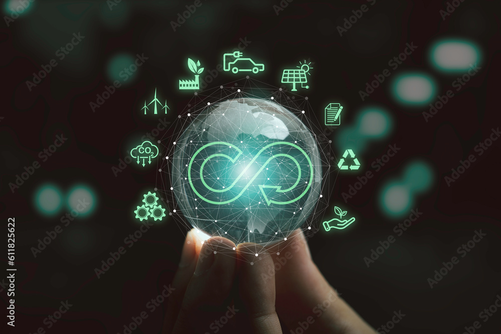 Infinity symbol with Circular business economy environment icons on ...