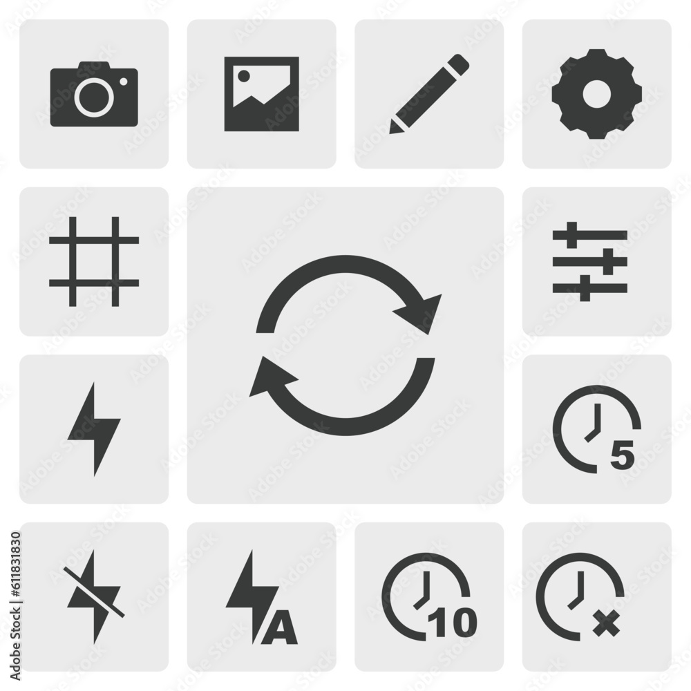 Switch camera icon vector design. Simple set of smartphone app icons ...