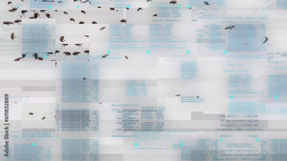 Bugs in the code. Code glitch visualization. Running cockroaches on the ...