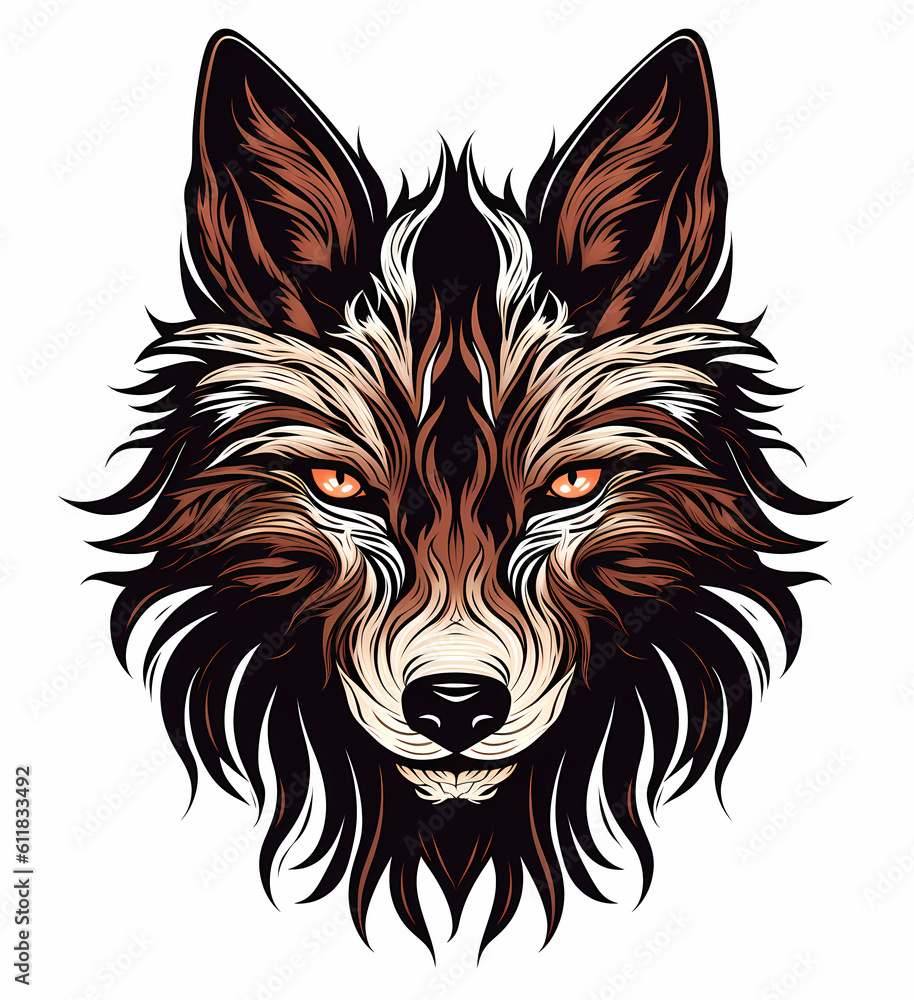 Majestic Wolf Head Illustration on White Background - Bold Traditional ...