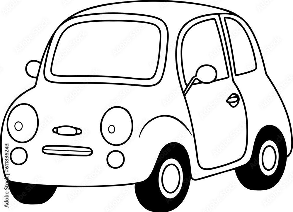 Car vector illustration. Black and white outline Car coloring book or ...