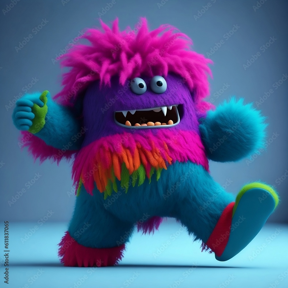 3d puppet with a toy, 3d render, hairy cartoon character isolated on ...