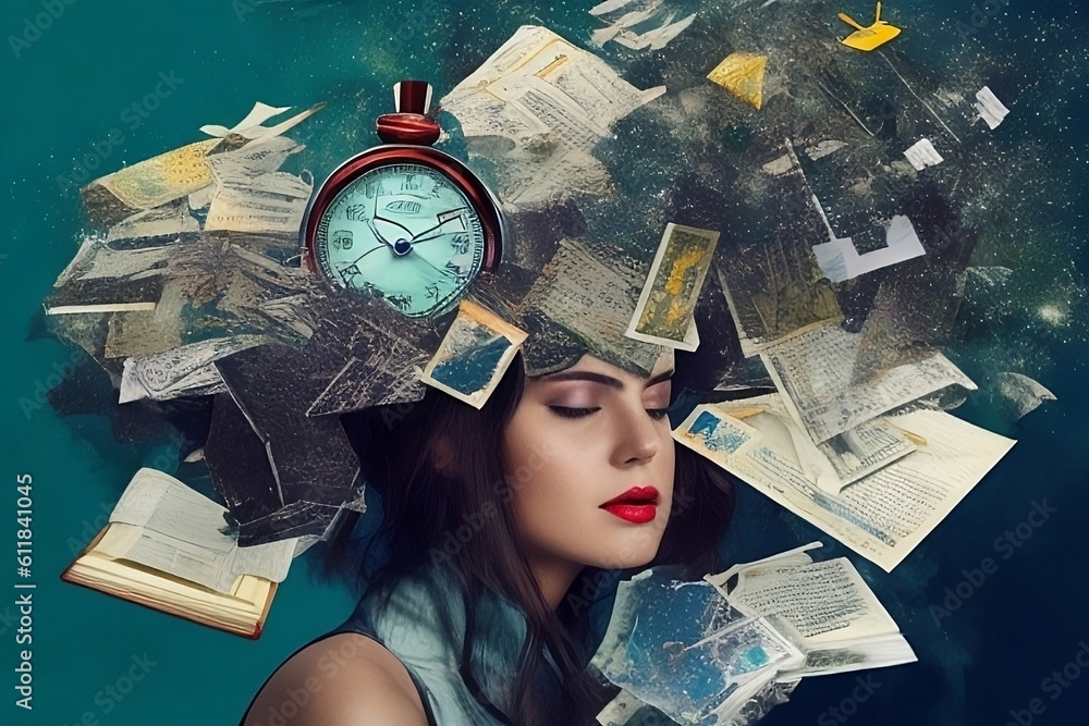 Captivating artwork depicts a young woman amidst chaos, symbolizing ...