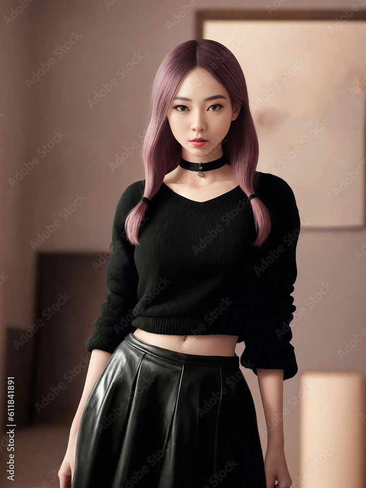 portrait of beautiful asian woman wearing dress at night, Generative AI ...