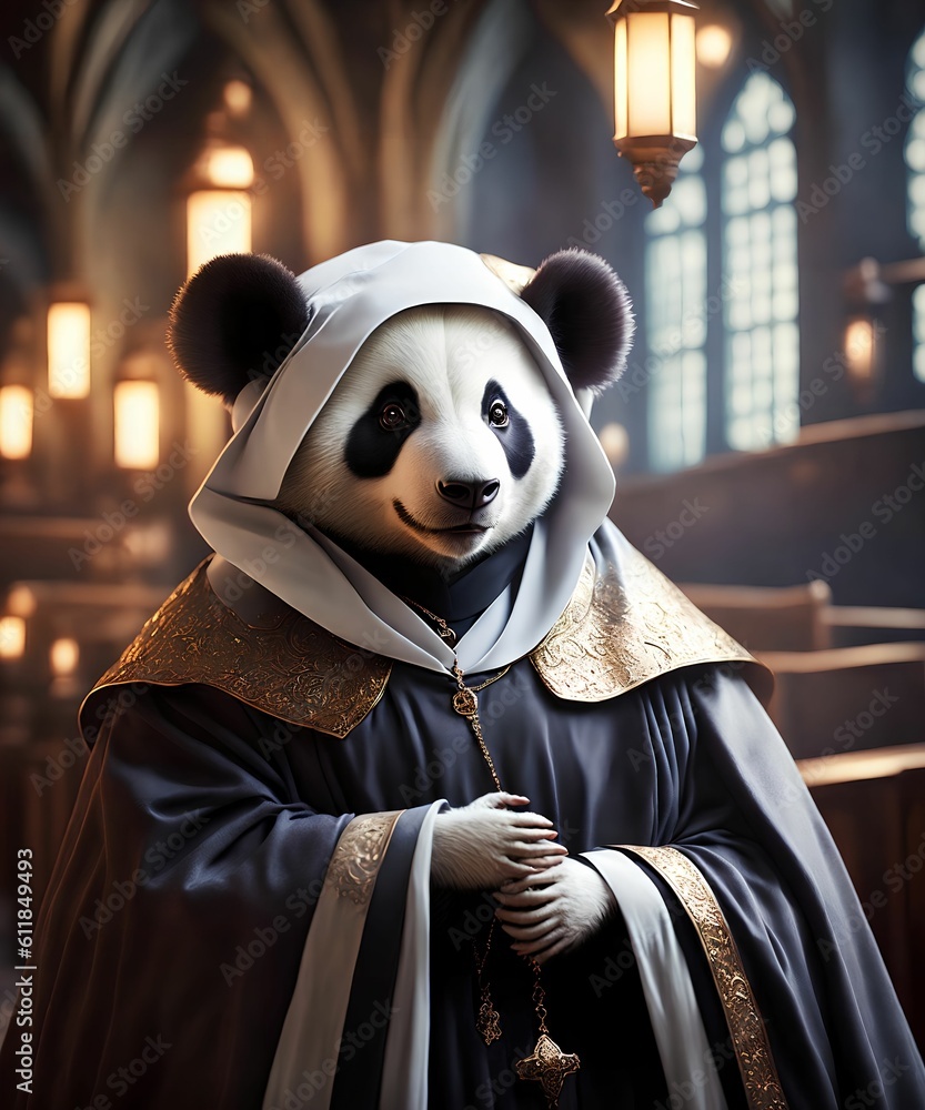 big panda as a priest at the church, generative art by A.I. Stock ...